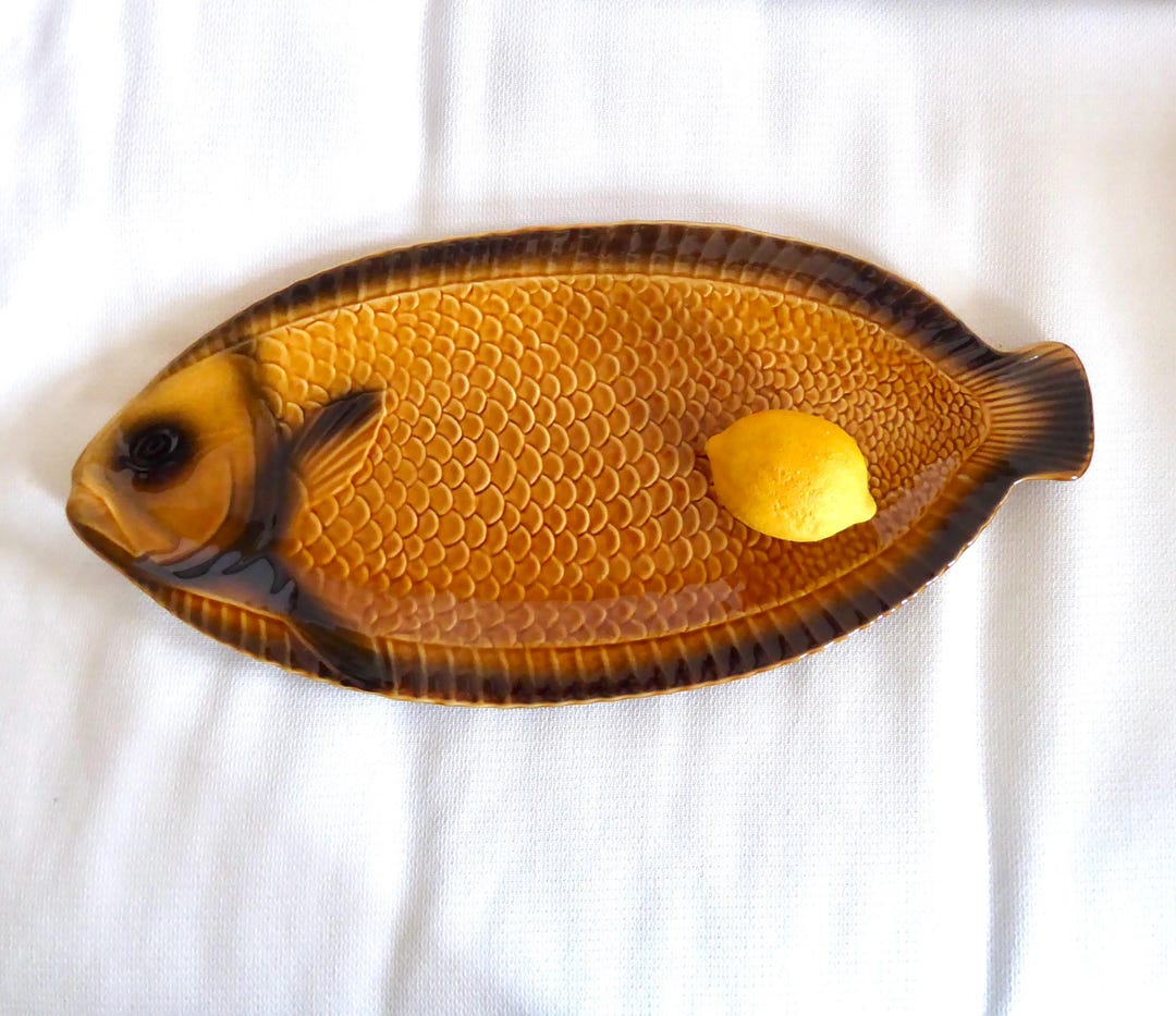 Large Fish Serving Platter, Sarreguemines, France, Ceramic Majolica ...