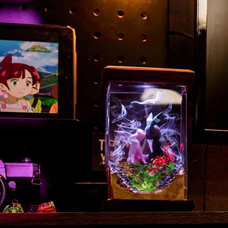 Umbreon & Espeon Love Kiss Lamp – Anime Resin Night Light – Gift for ...