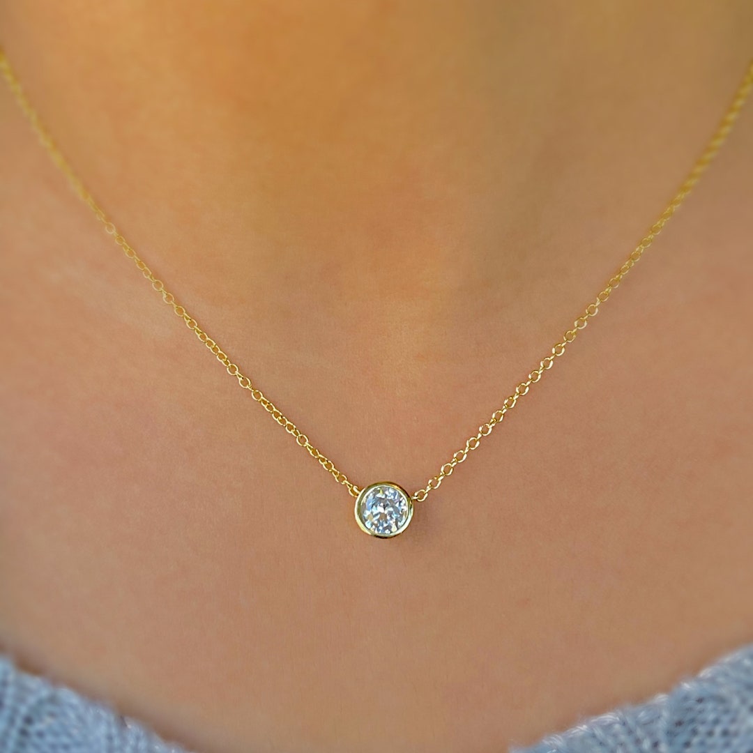 Tiny Diamond Necklace Dainty Dangle Necklace Gold Circle - Etsy