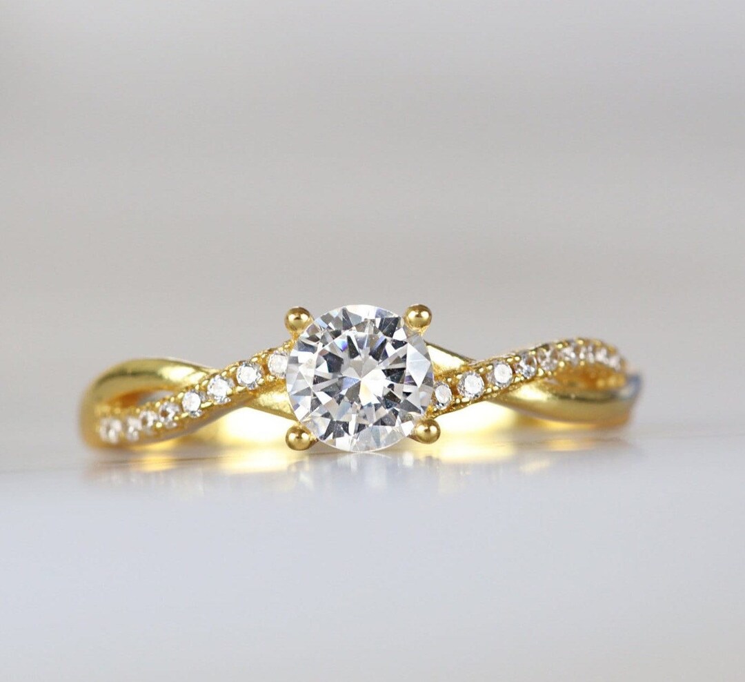 Round Cut Engagement Ring, Twist Engagement Ring, Cubic Zirconia Ring ...