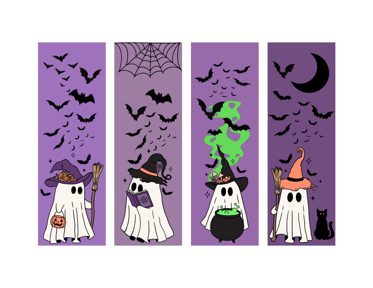 Halloween Ghosts-printable Bookmarks-set of 4 digital Download - Etsy