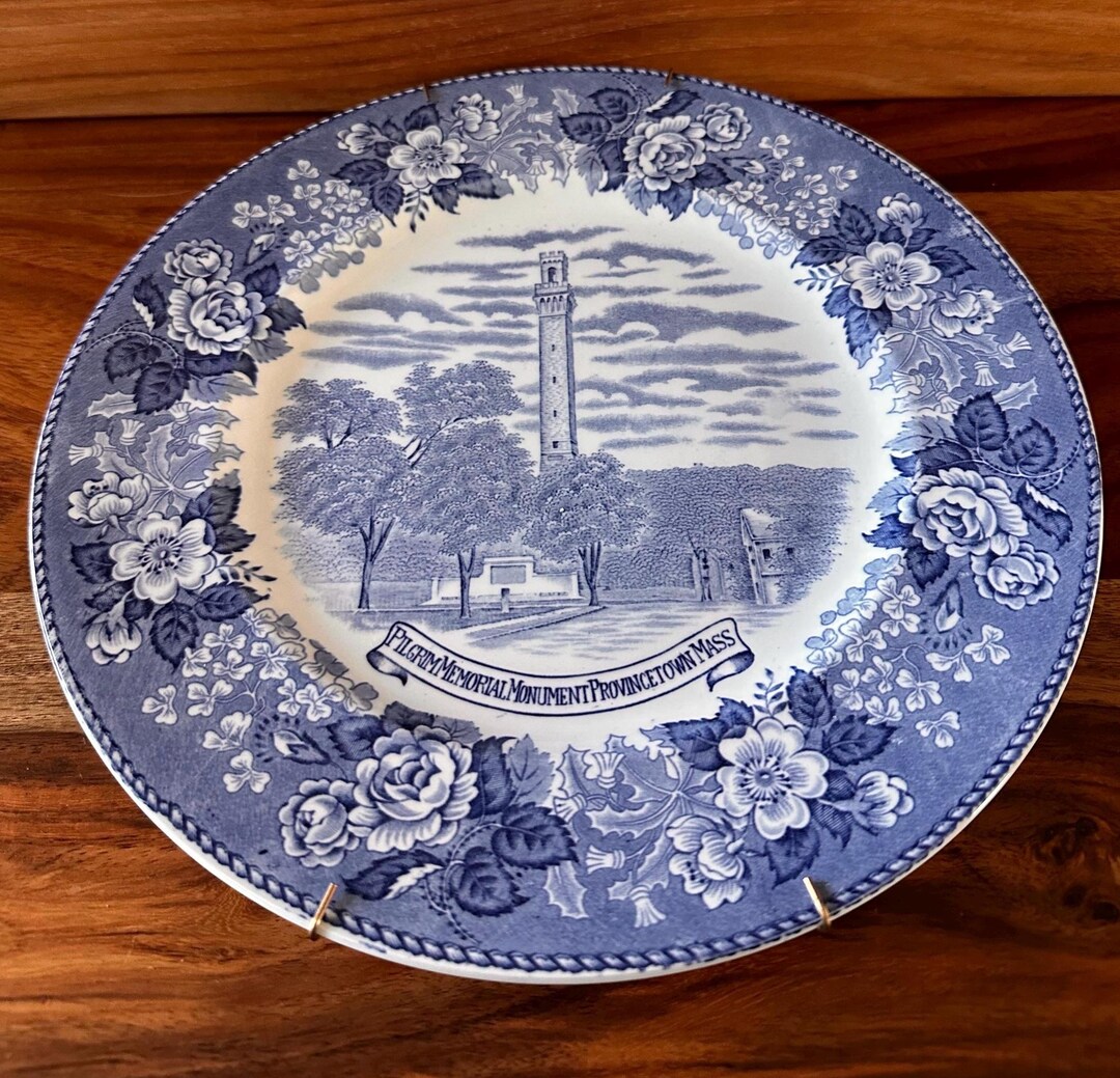 Antique Blue White Staffordshire Ware Pilgrim Memorial Provincetown ...