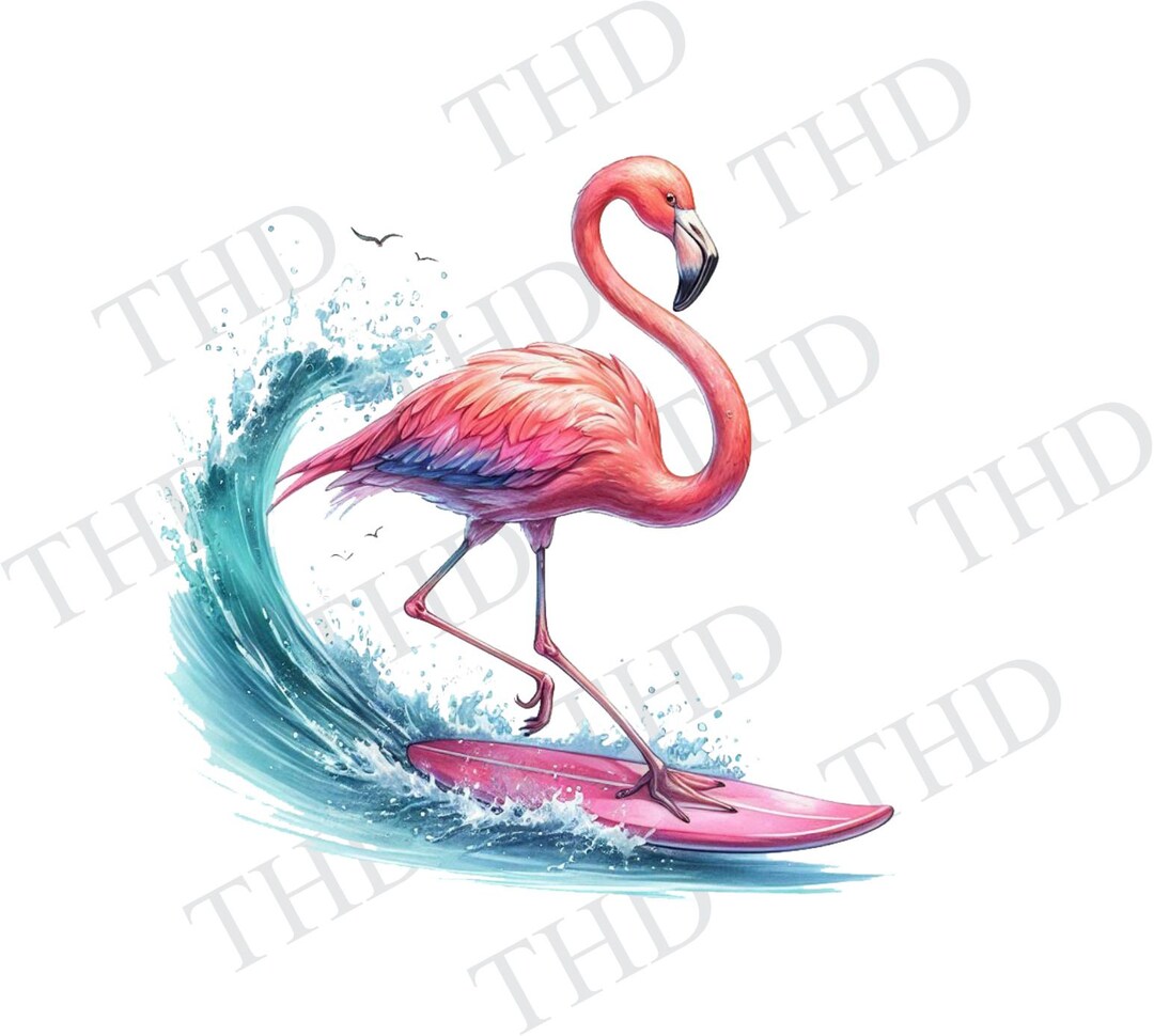 Surfing Flamingo Png/clipart - Etsy