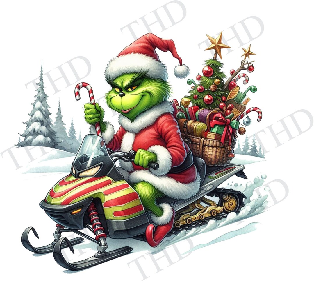 Christmas Grinch on Snowmobile PNG Clipart for - Etsy