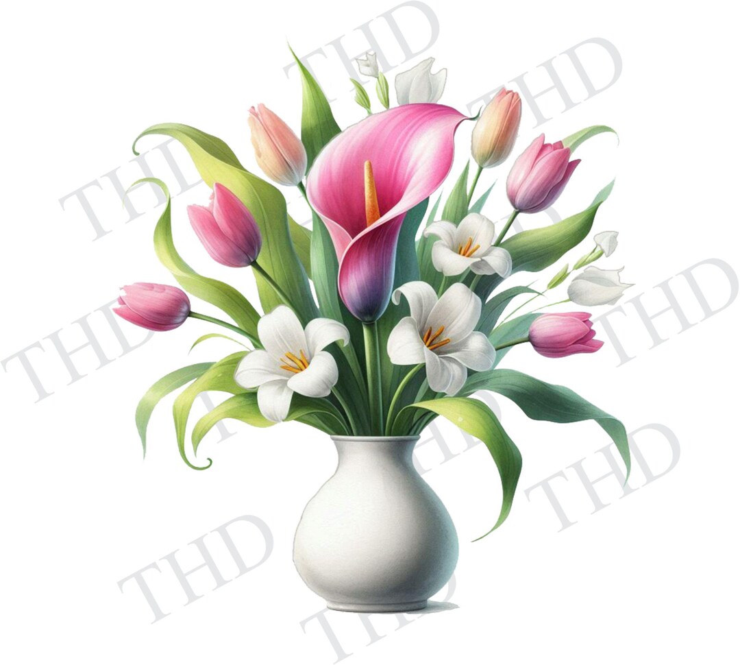Calla Lily & Tulips Clipart: Floral Bouquet PNG JPG (digital Download ...