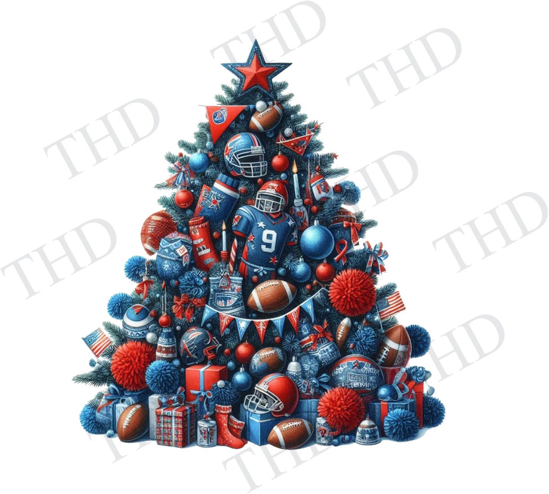 Football Christmas Tree Clipart: Red and Blue Holiday Image (digital ...