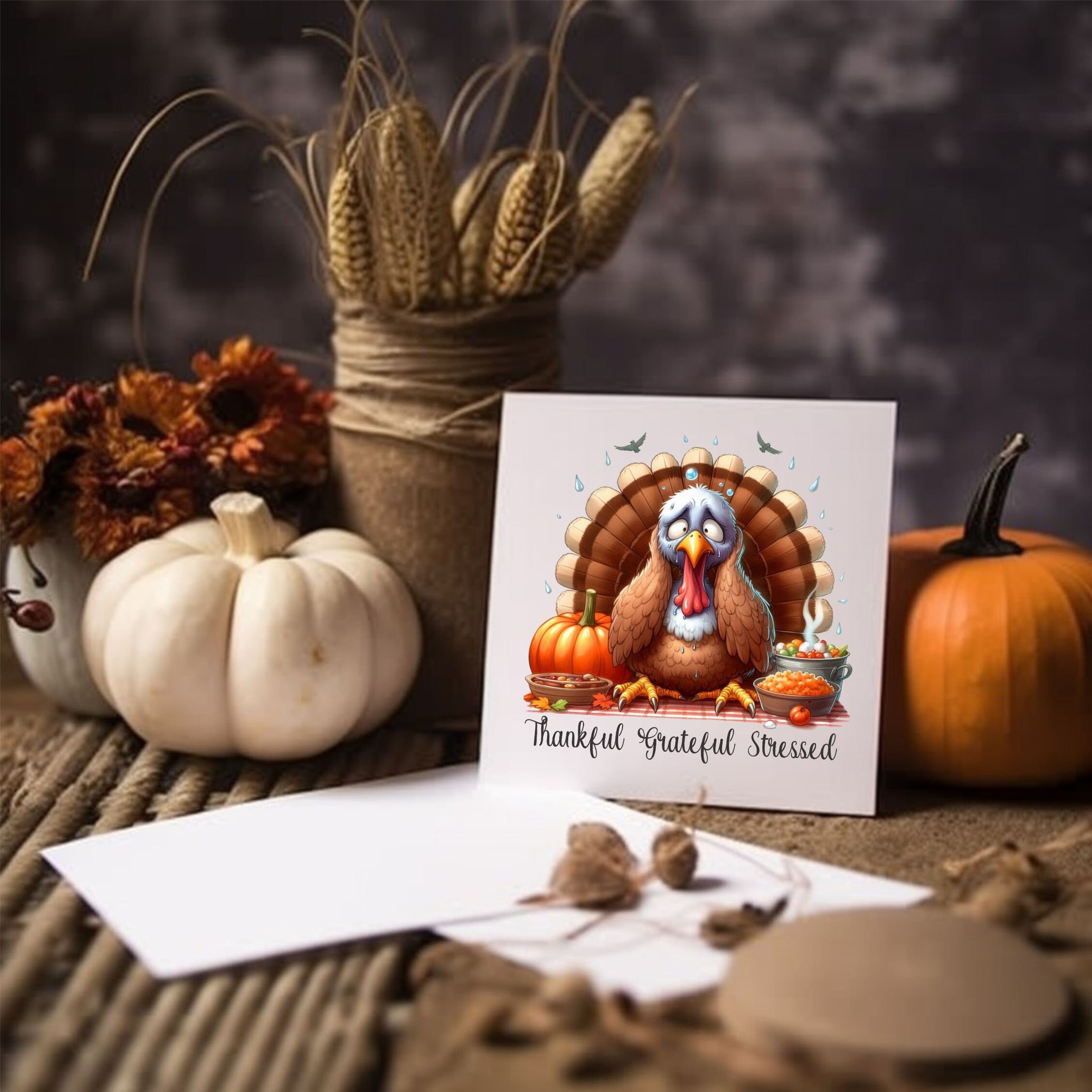 Funny Thanksgiving Turkey, Thankful Grateful Stressed, Digital Download ...