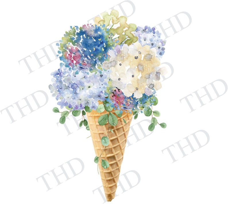 Hydrangea Ice Cream Cone Png/clipart - Etsy