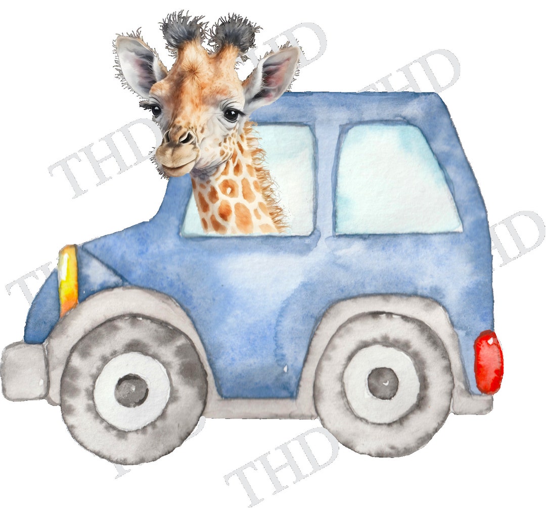 Jungle Animal Giraffe in Car PNG, Baby Jungle Animals Clipart for ...