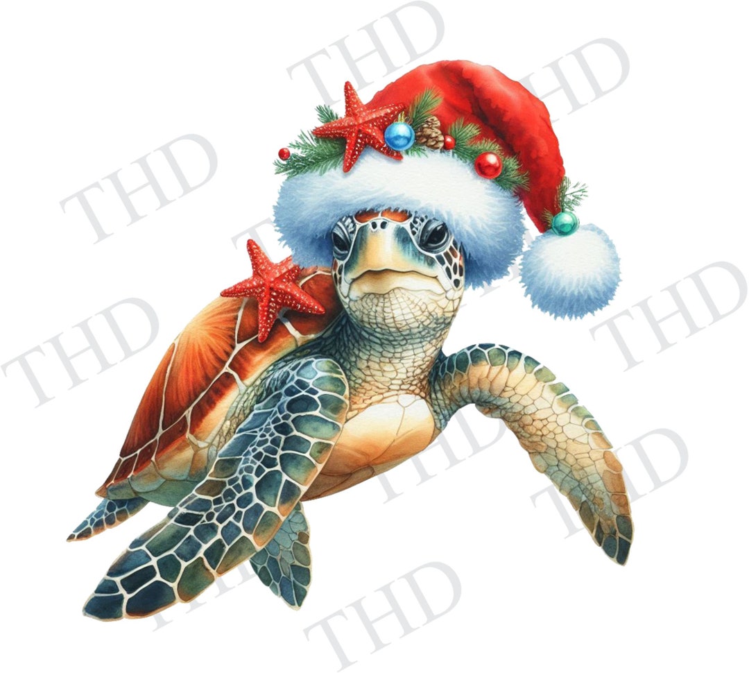 Coastal Christmas Sea Turtle, Beach Christmas, Downloadable Image, JPG ...