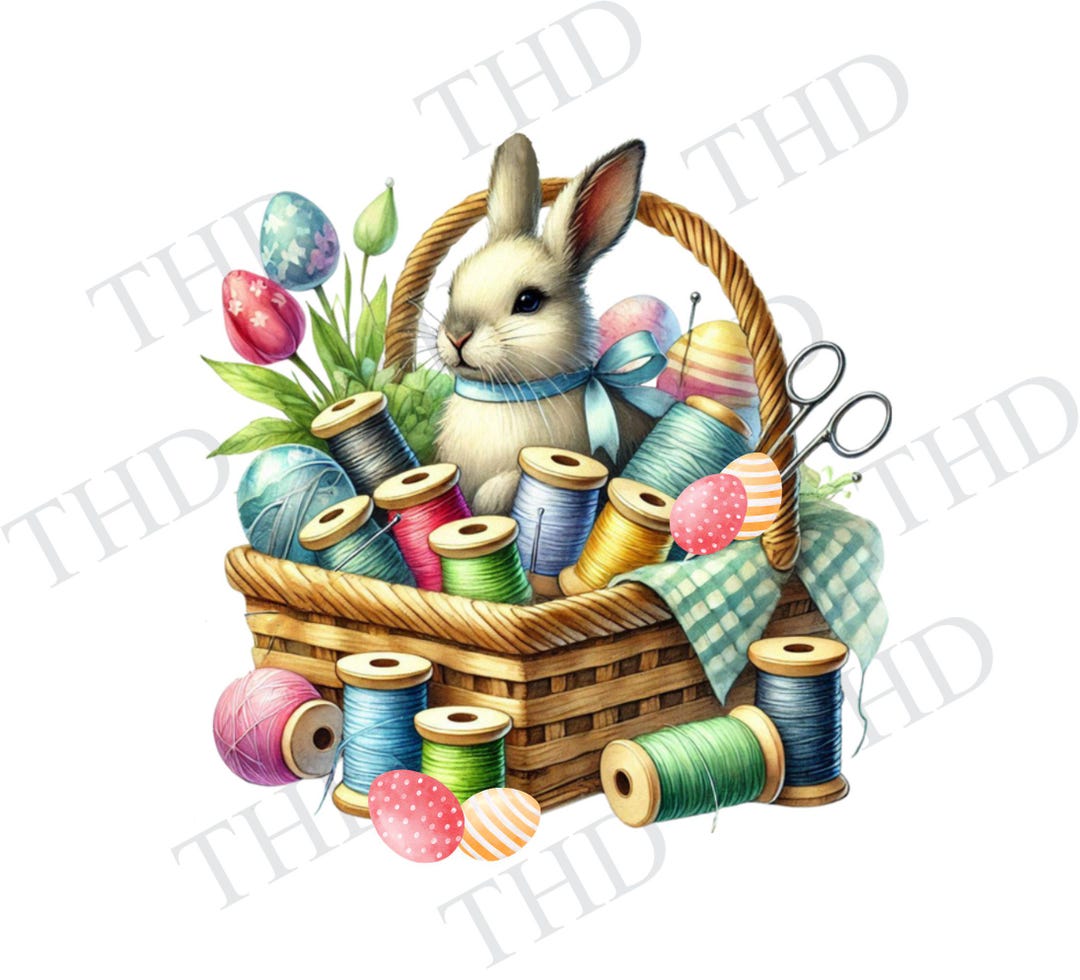 Easter Bunny & Bobbins Clipart: Spring Basket Design (digital Download) - Etsy