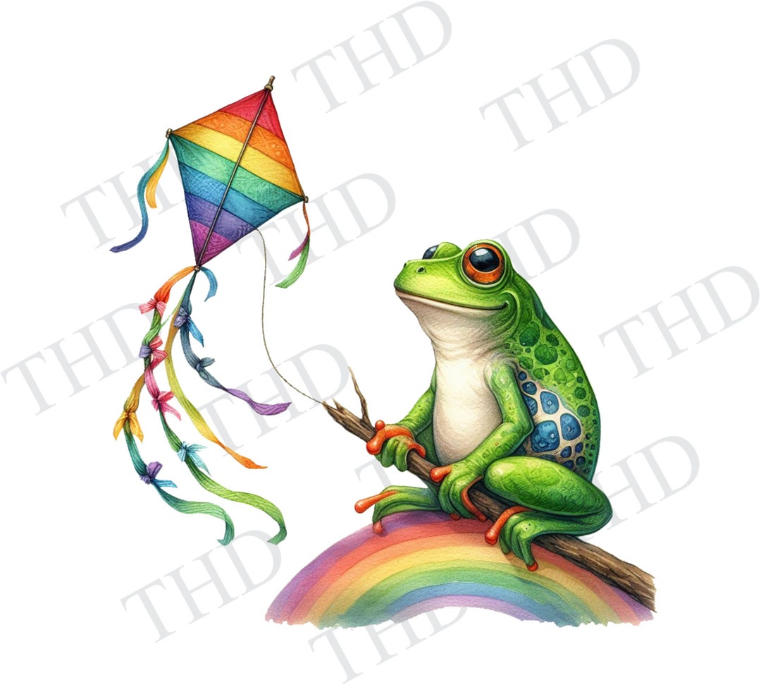 Frog Flying A Kite, Rainbow Colors Clipart JPG / PNG Image for ...