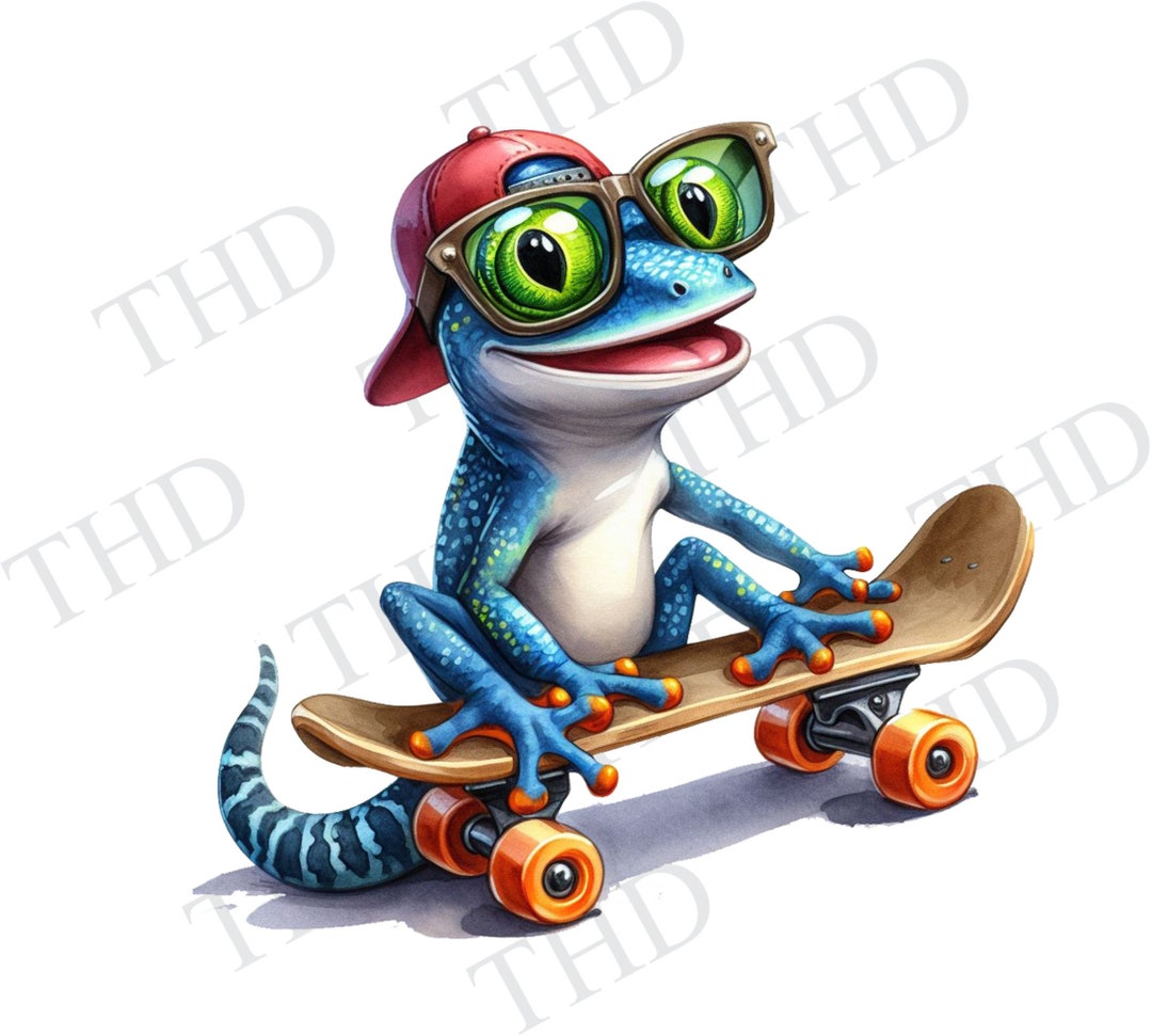 Gecko Riding A Skateboard Clipart JPG / PNG Image for Sublimation and ...