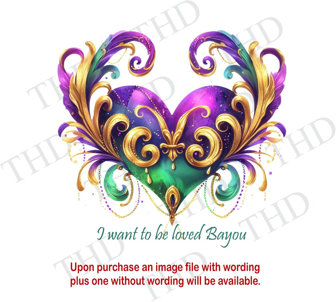 Mardi Gras Heart, PNG/JPG Downloadable Graphic Design Clipart for ...
