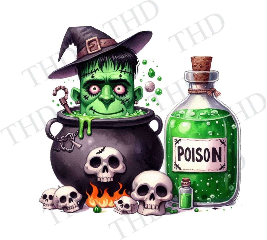 Halloween Frankenstein Clipart: Witch's Potion Pot (JPG/PNG Digital ...