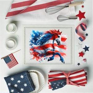 Patriotic American Flag Horse Clipart: Stallion JPG/PNG Image (digital ...