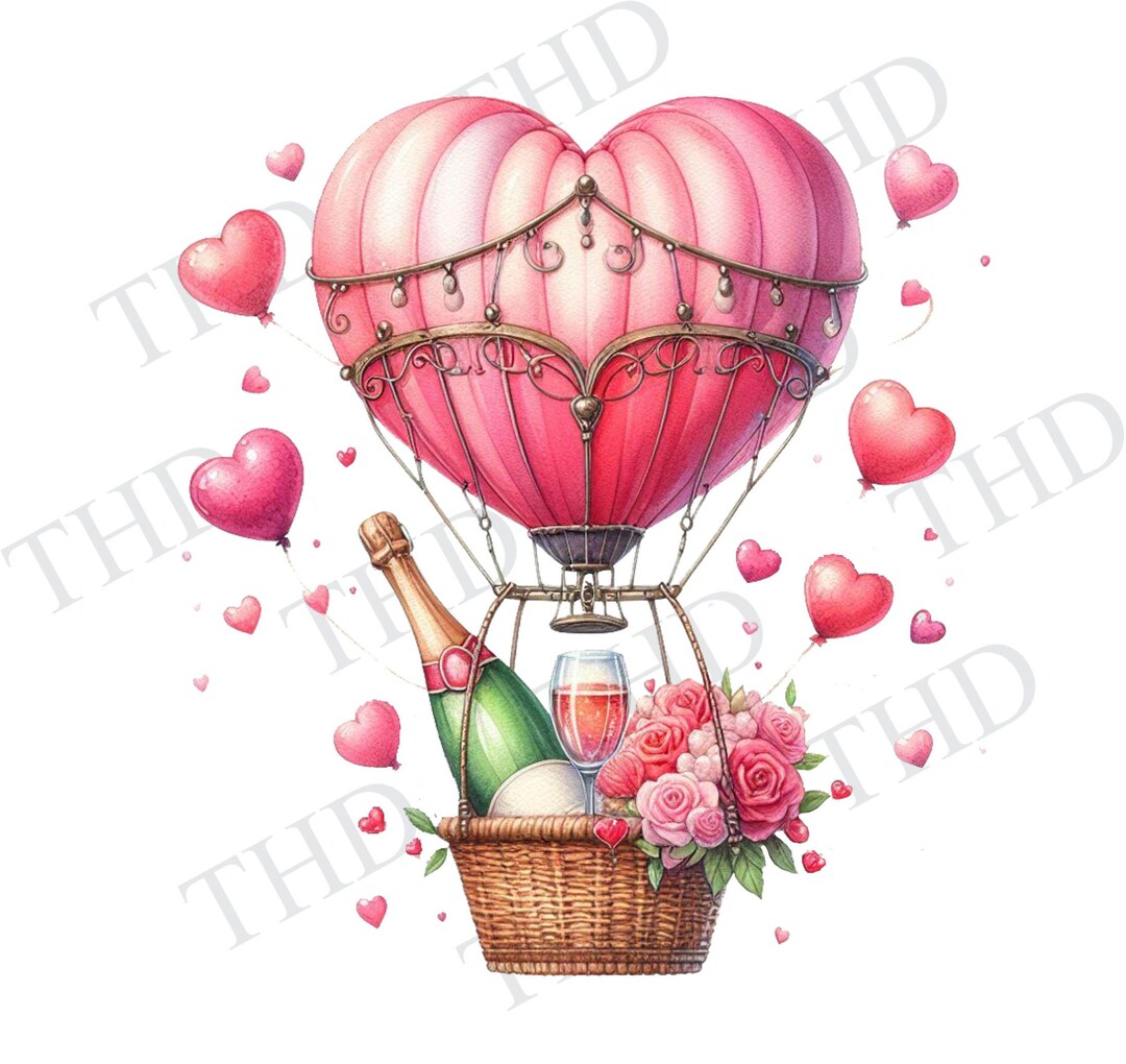 Valentine's Day Hot Air Balloon Clipart: PNG/JPG Digital Download - Etsy