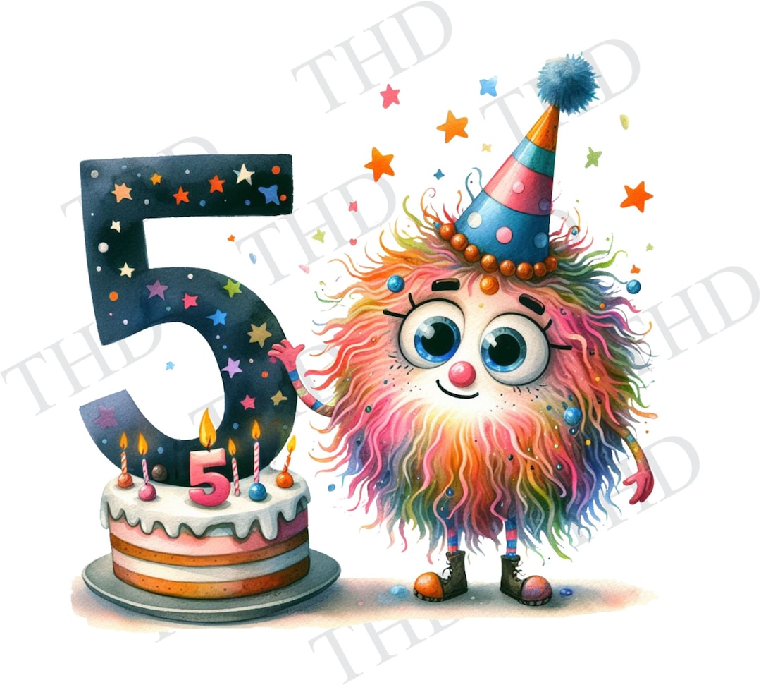 Child's 5th Birthday Design Clipart JPG/PNG Image - Etsy
