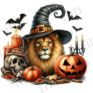 Halloween Lion Clipart: Witch Hat, Pumpkin PNG (digital Download) - Etsy