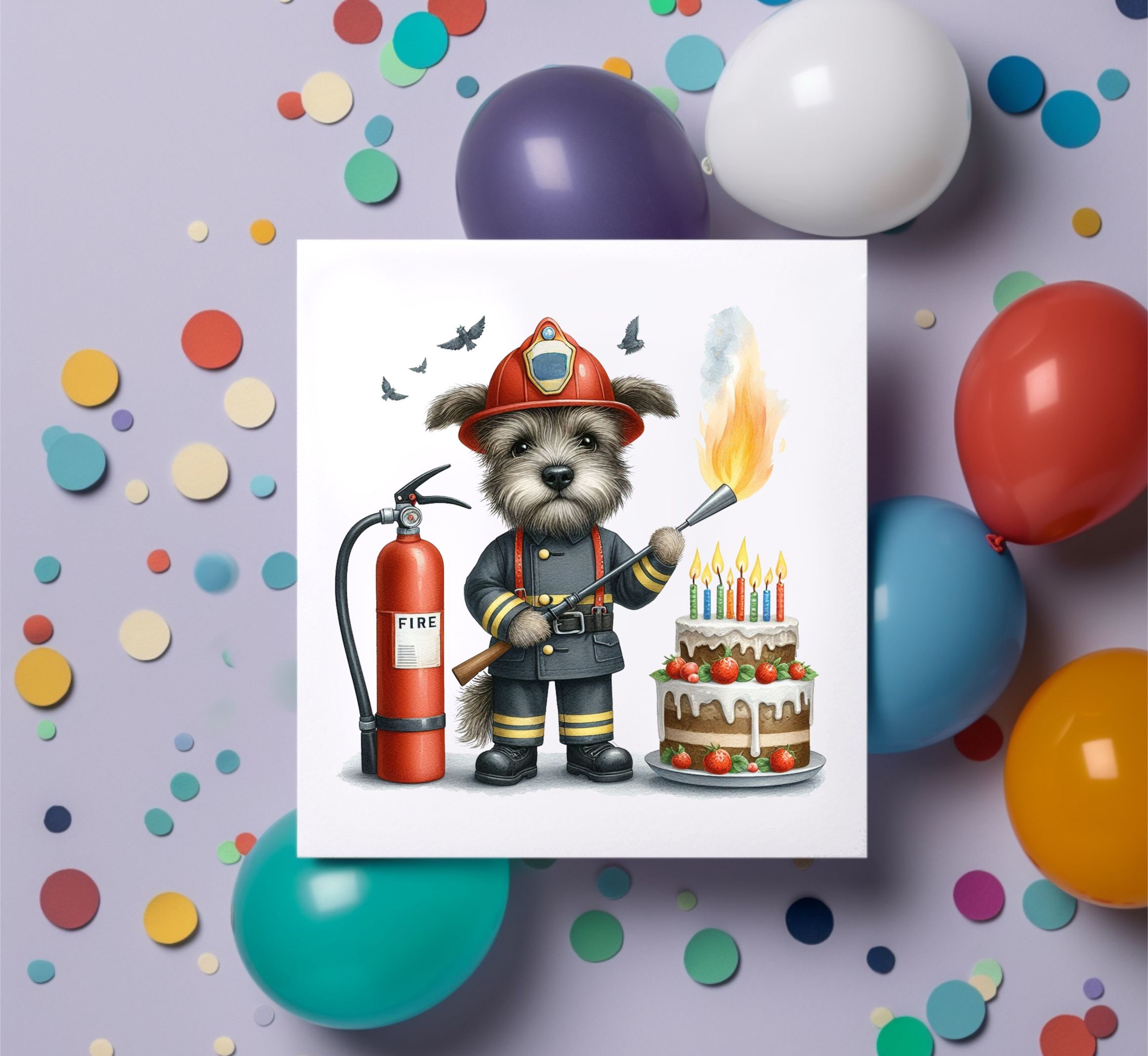 Happy Birthday Scruffy Dog Firefighter PNG/JPG, Clipart for Sublimation ...