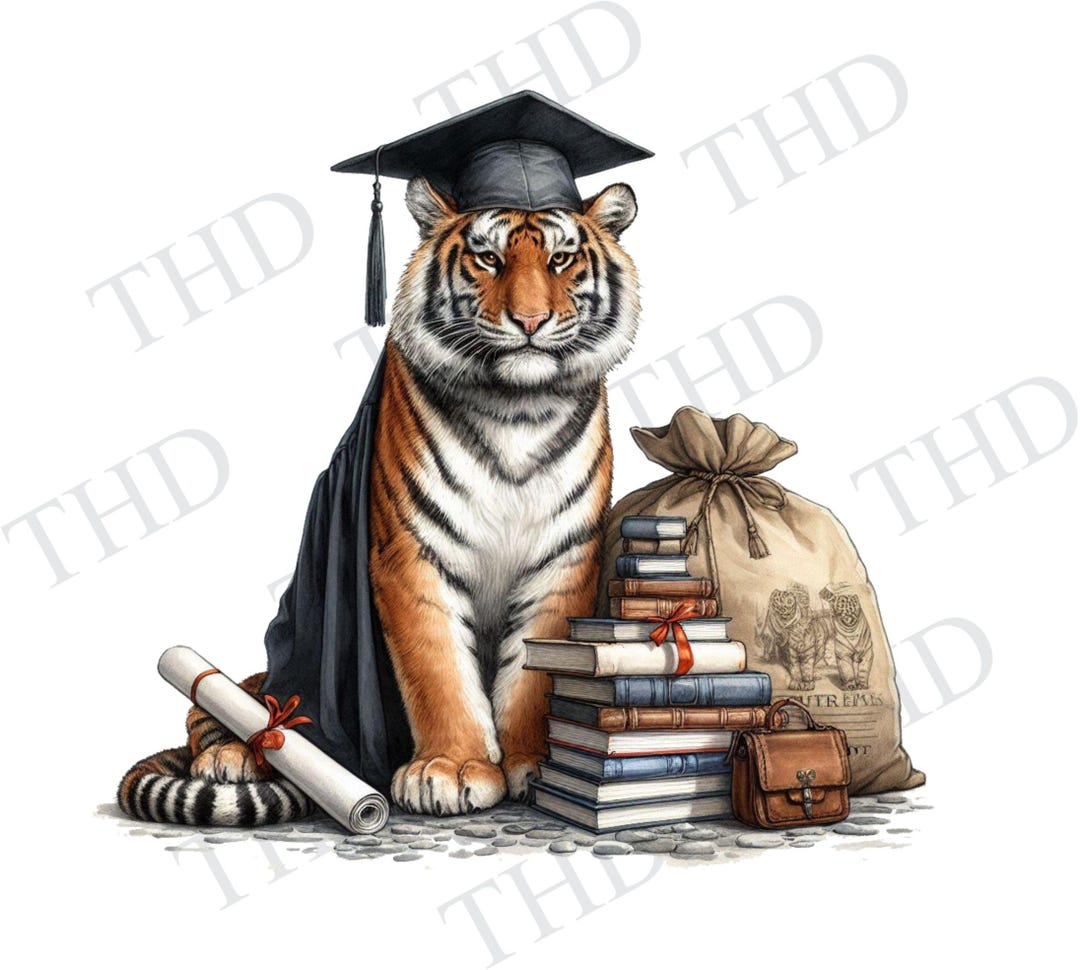 Graduation Tiger Downloadable Clipart JPG/PNG Design, Sublimation/heat ...