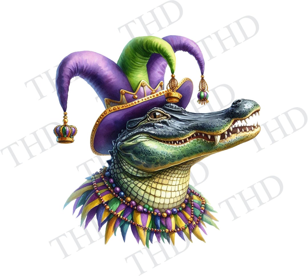Mardi Gras Alligator, JPG/PNG, Downloadable Clipart for Sublimation ...
