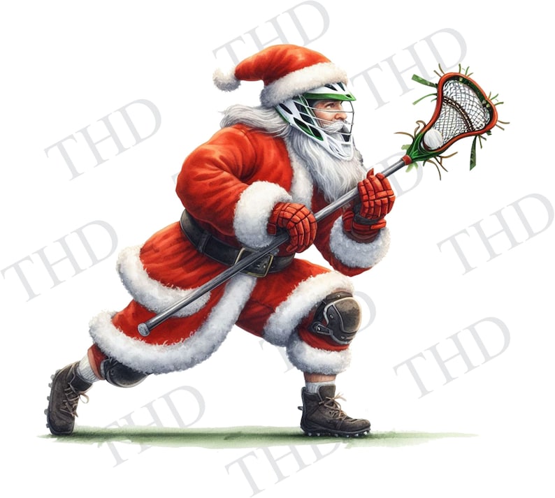 Santa Playing Lacrosse Clipart: Winter Sports Design (JPG/PNG Digital ...
