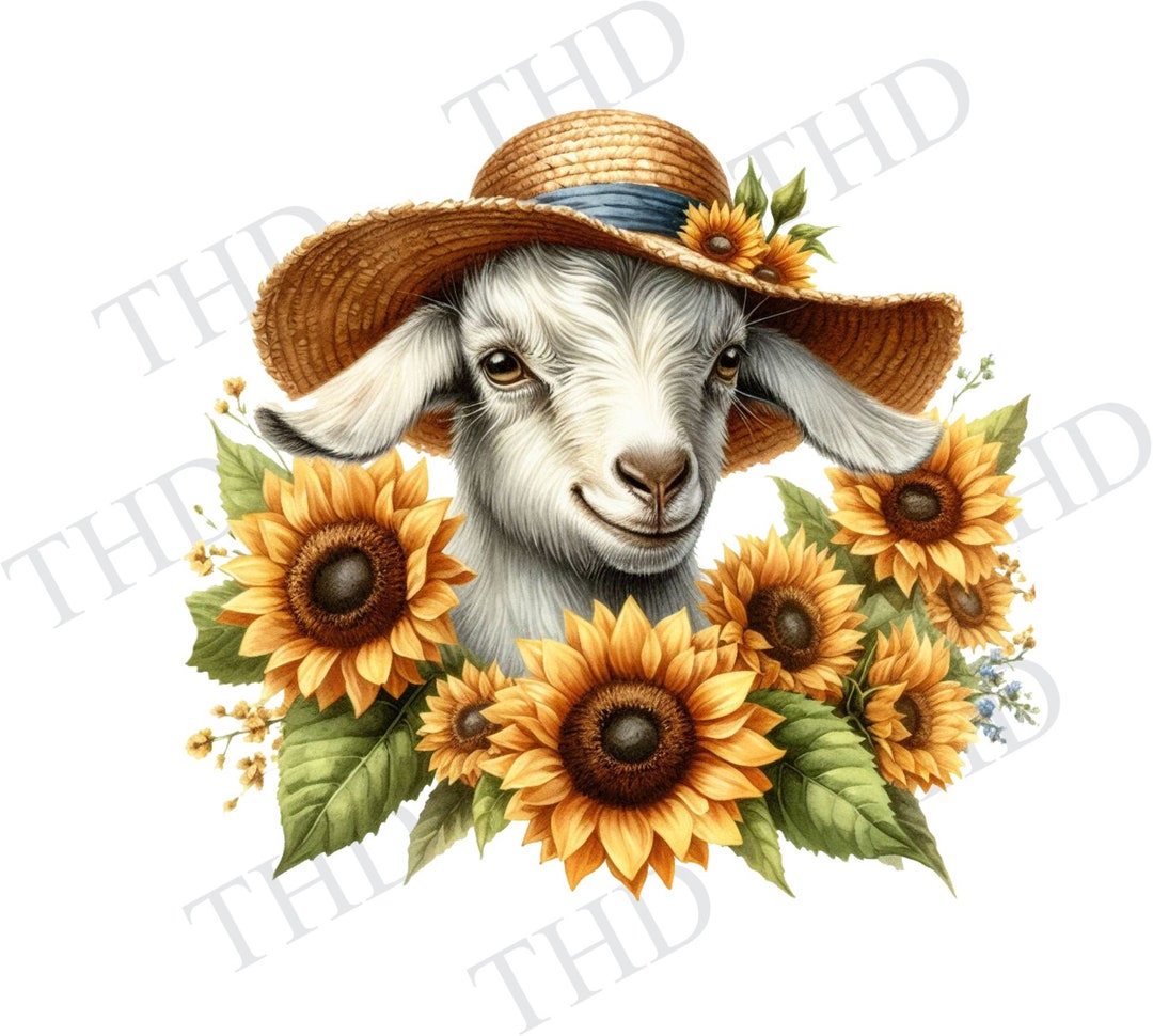 Goat With Sunflowers Clipart / PNG Image - Etsy