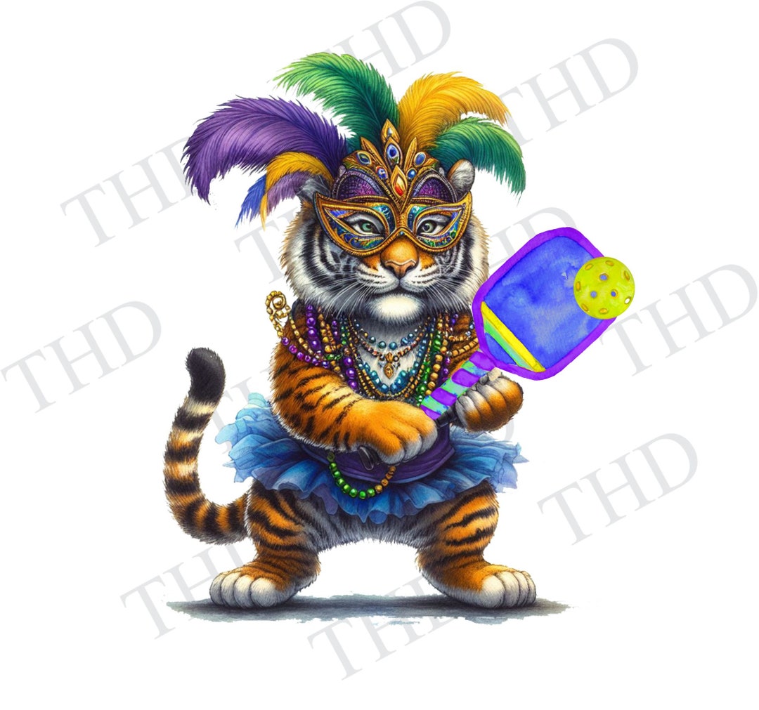 Mardi Gras Tiger Pickleball Player, Downloadable Clipart for T-shirts ...