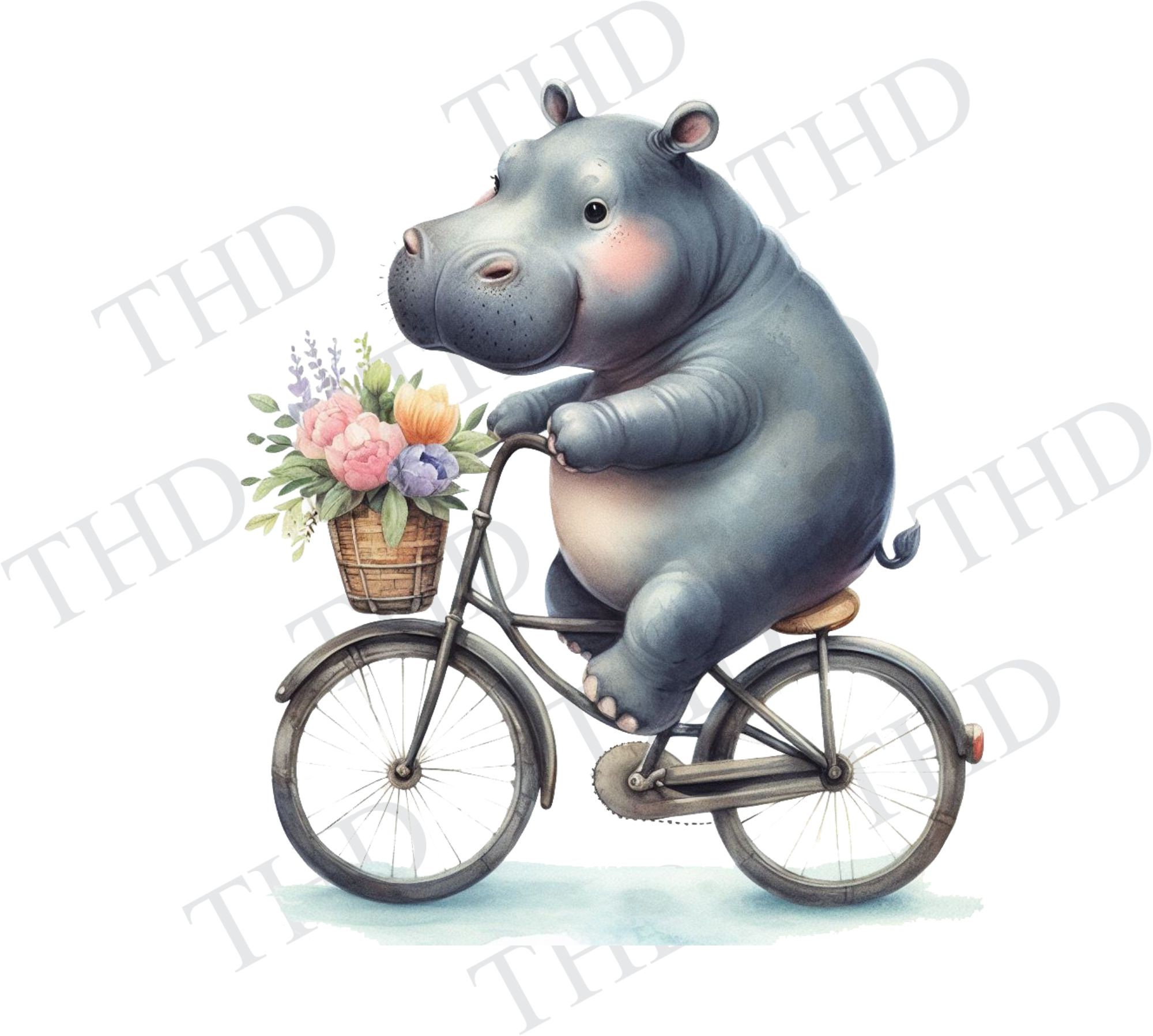 Nursery Animal, Hippo Riding Bike PNG, Baby Jungle Animals Clipart for ...