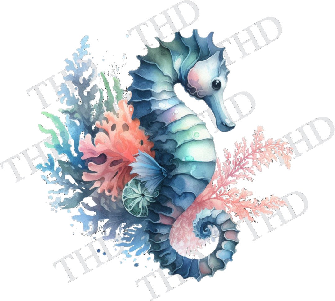Seahorse and Coral Watercolor Png/clipart - Etsy