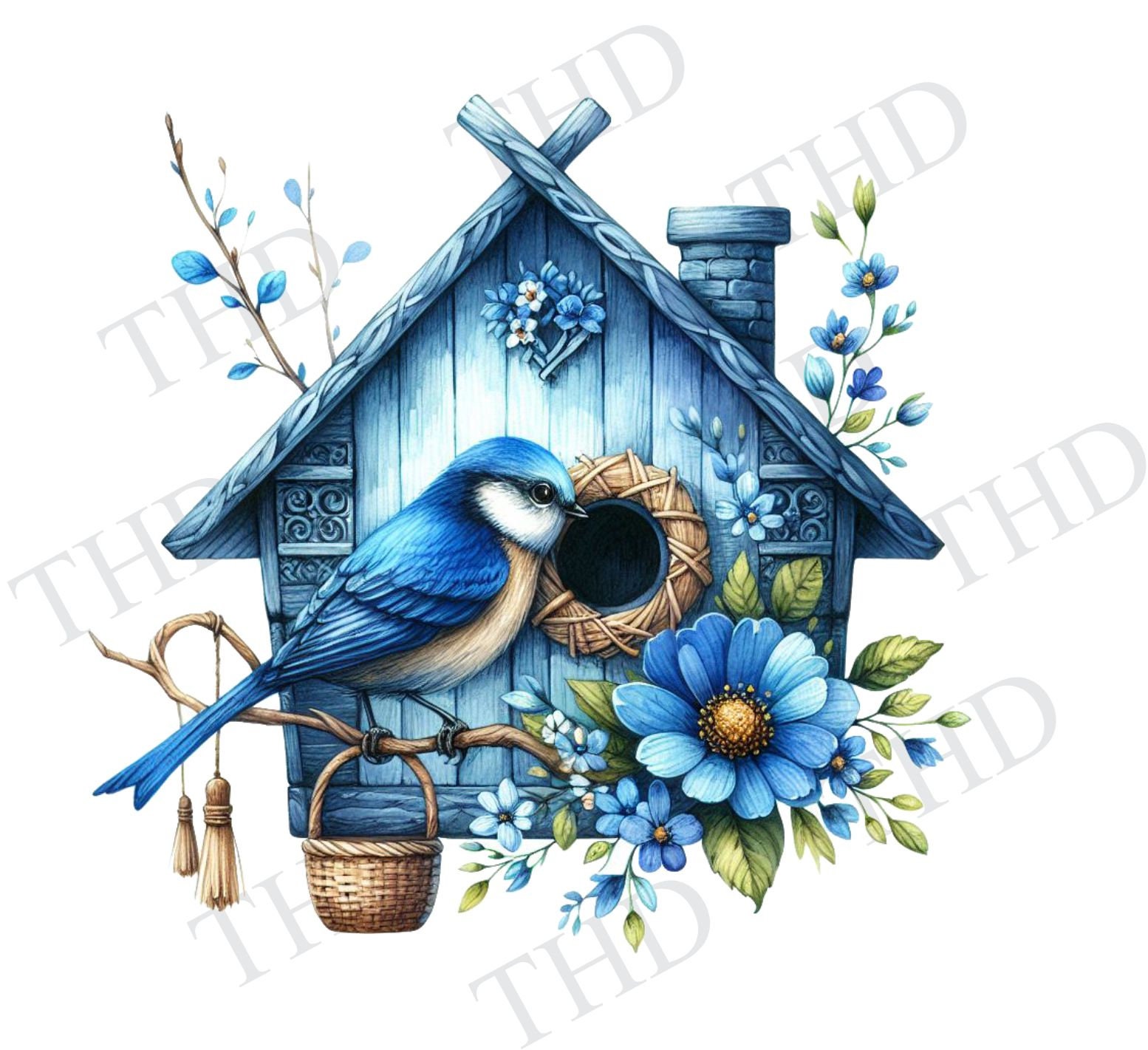 Blue Bird Birdhouse Png/clipart - Etsy