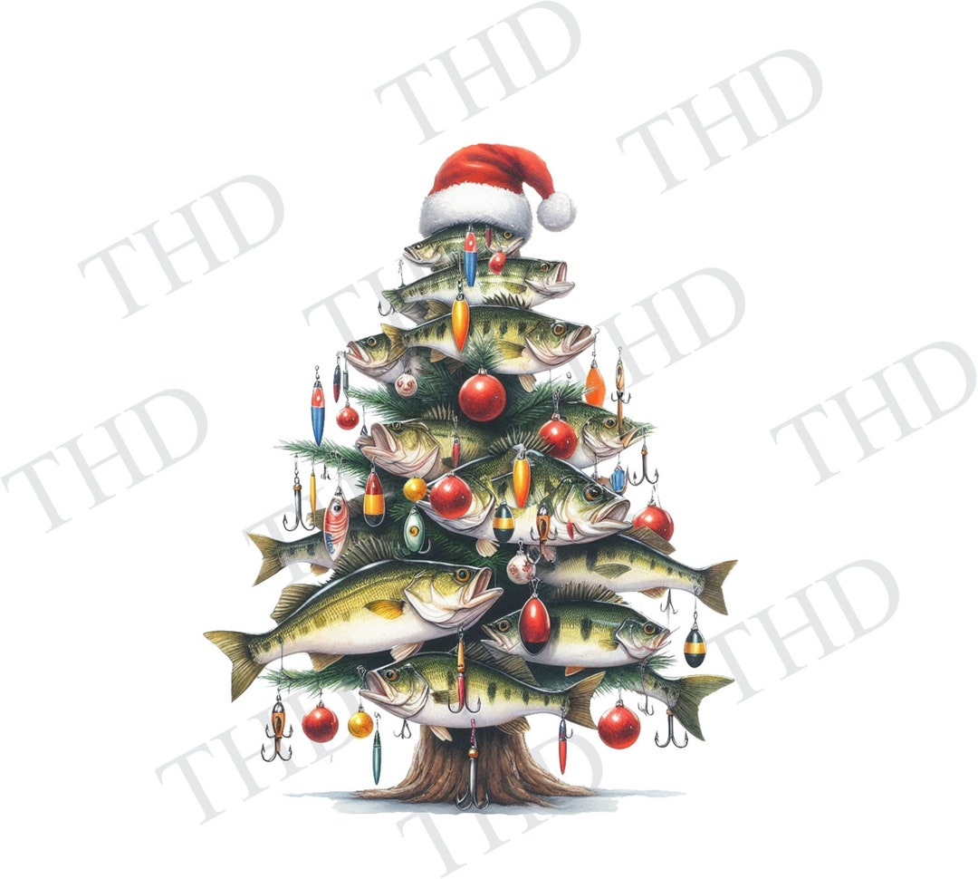 Bass Fisherman Christmas Tree: Nautical Holiday Clipart (digital ...