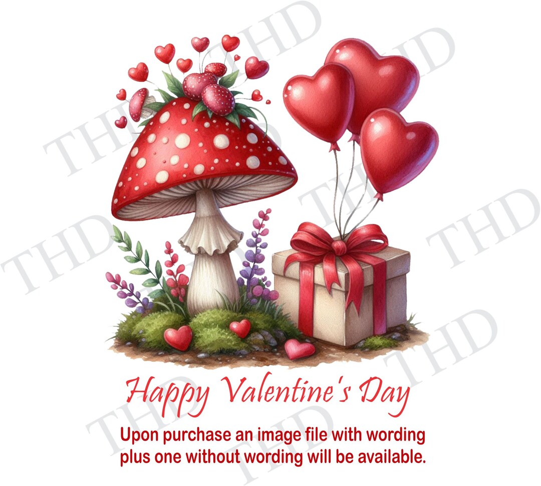 Valentine Mushroom JPG/PNG, Downloadable Valentine Decor Clipart for ...