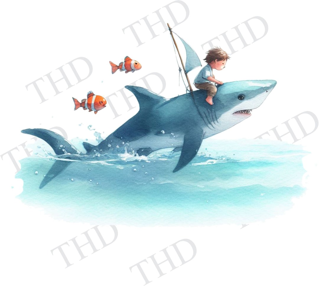 Nursery Print, Boy Riding Shark, Clipart for Sublimation/heat Press - Etsy