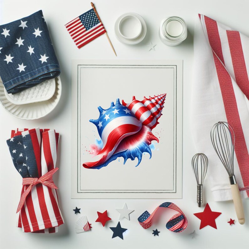 Patriotic Conch Shell Clipart: Nautical USA Flag Design (PNG/JPG) - Etsy