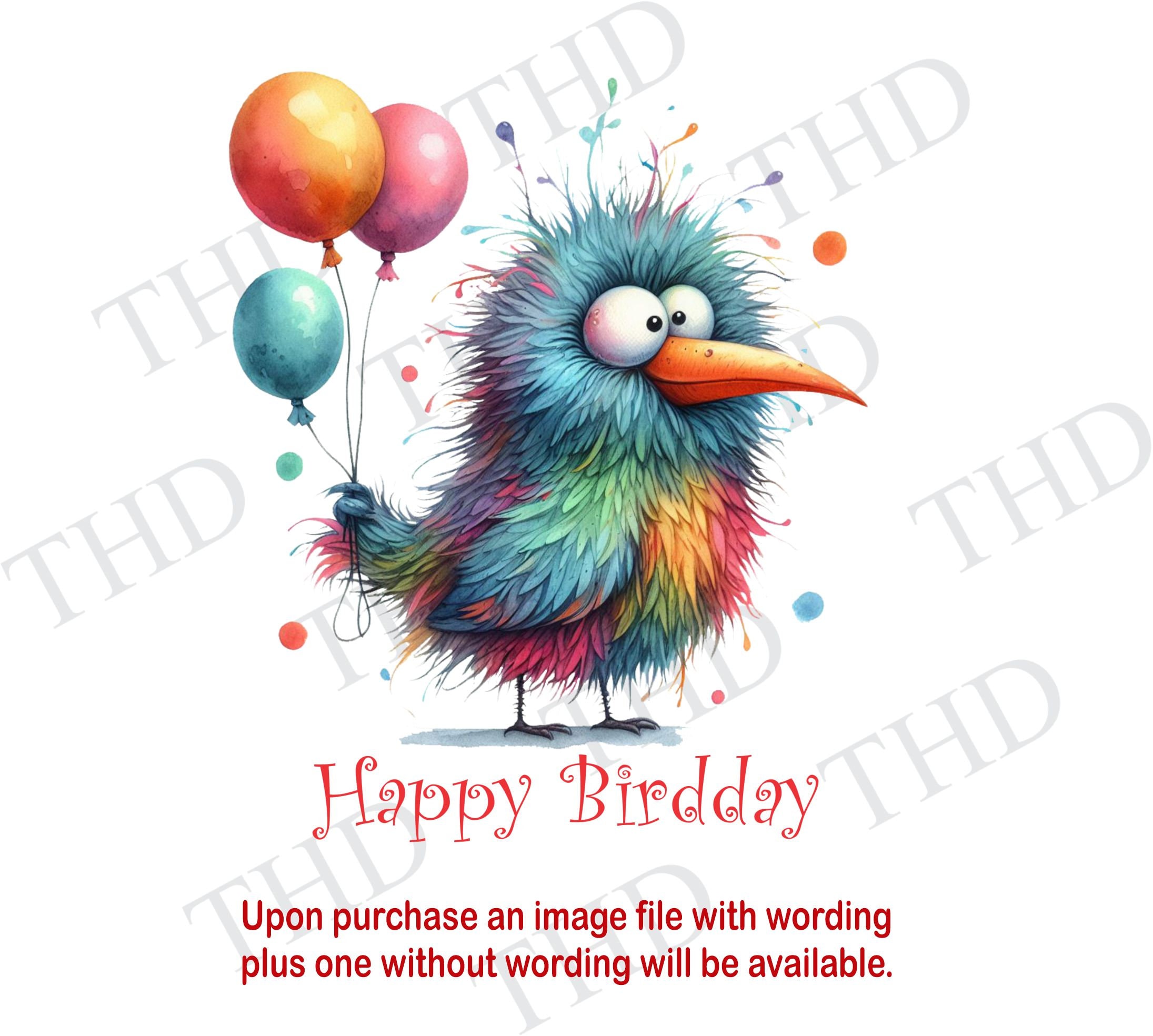Happy Birthday Whimsical Funny Bird PNG/JPG, Clipart for Sublimation ...