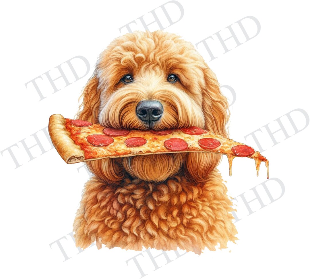 Goldendoodle Dog Eating Pizza Watercolor Clipart JPG/ PNG Image - Etsy