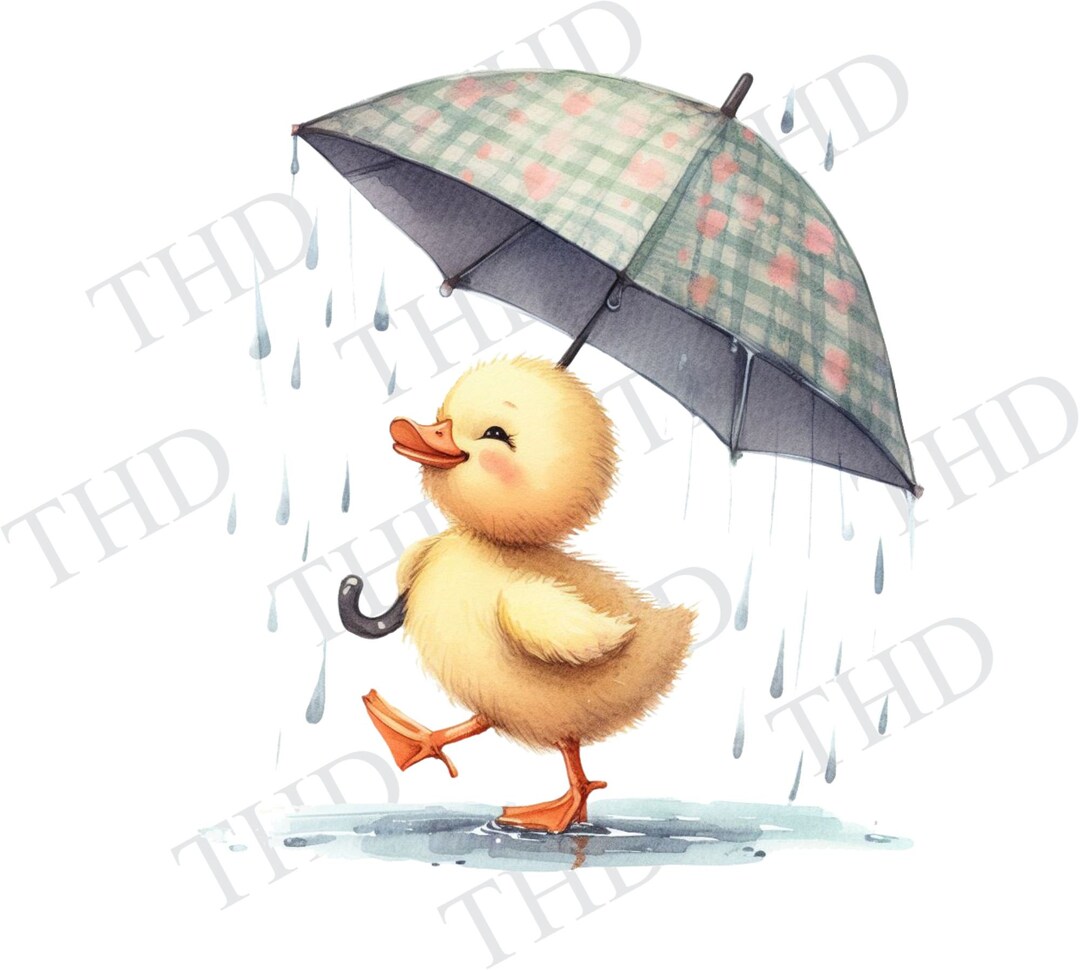 Nursery Print, Duck Walking in the Rain, Baby Animals Clipart for ...