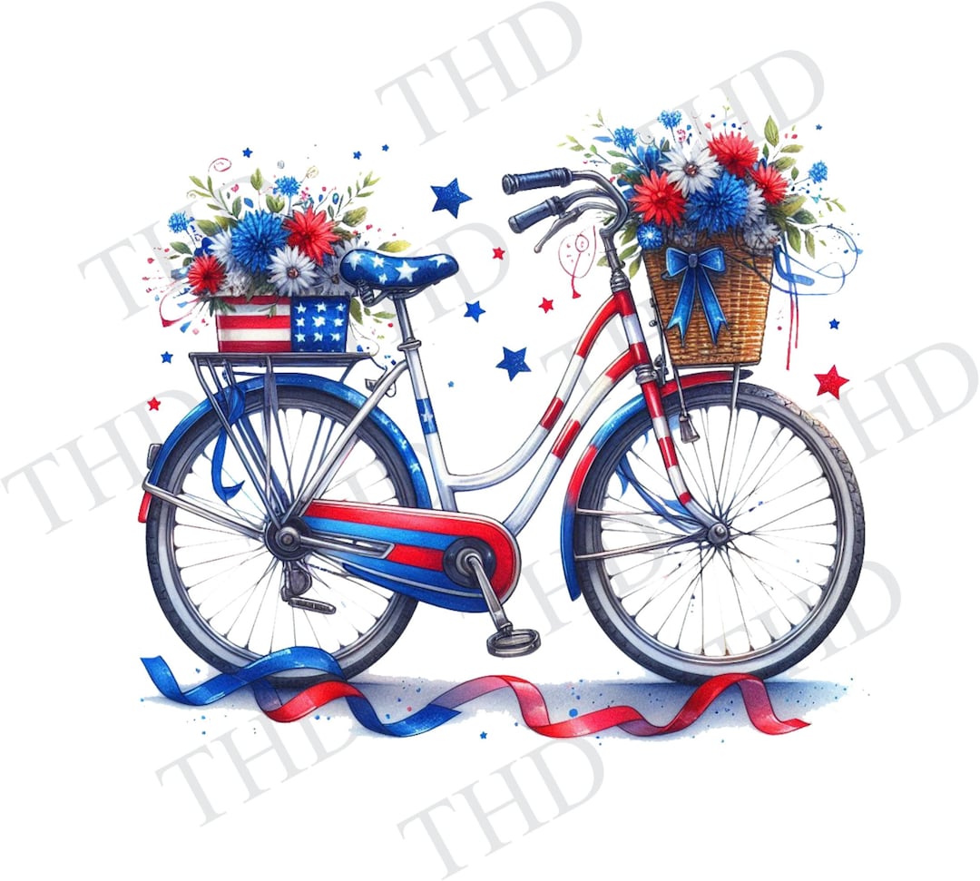 Patriotic Bicycle Clipart: 4th of July Parade Design (PNG/JPG Digital ...