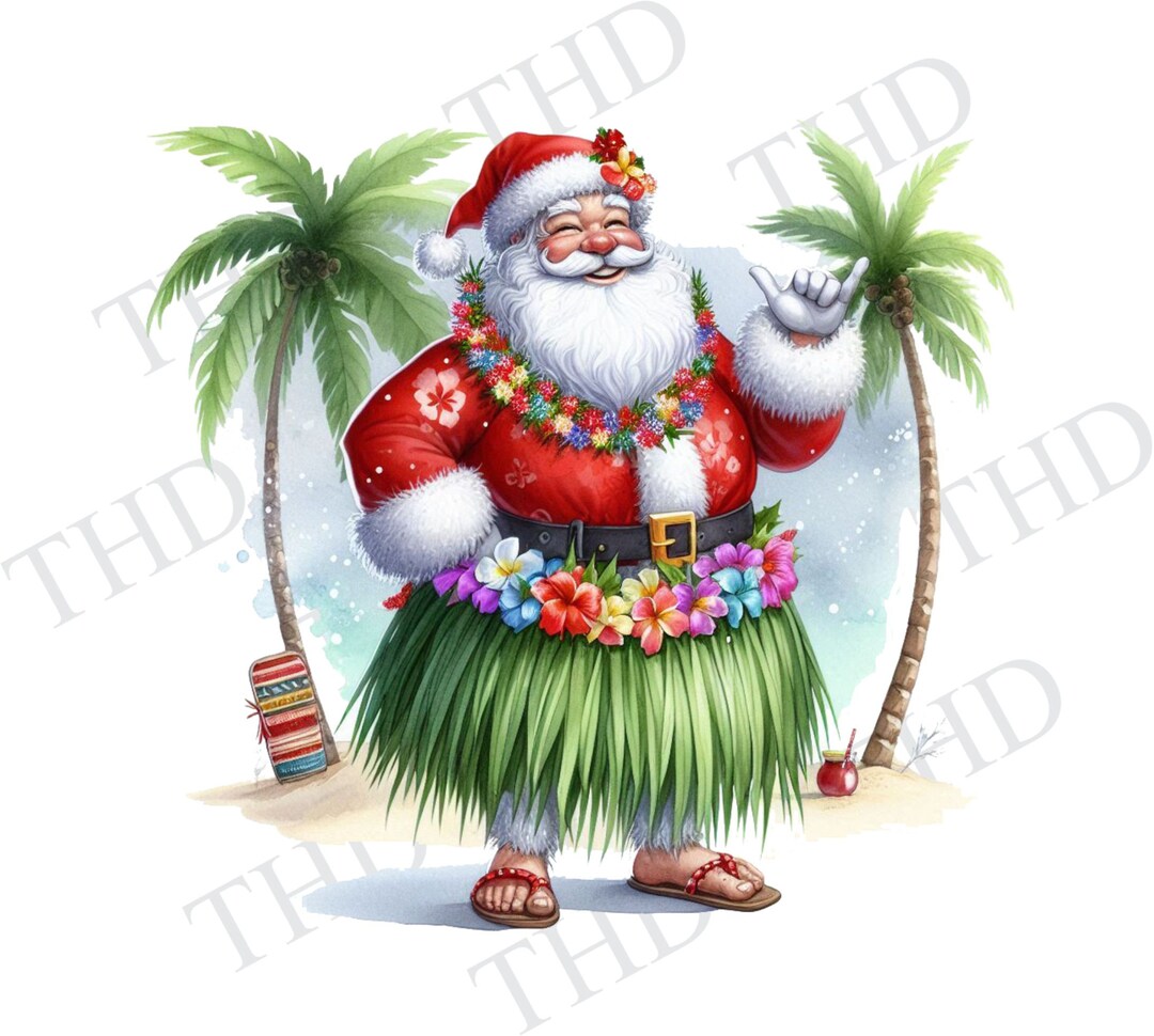 Hula Santa, Tropical Beach Christmas, Hawaiian Holidays PNG, Clipart ...