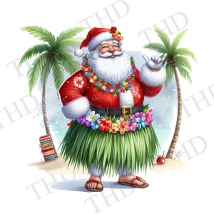 Hula Santa, Tropical Beach Christmas, Hawaiian Holidays PNG, Clipart ...