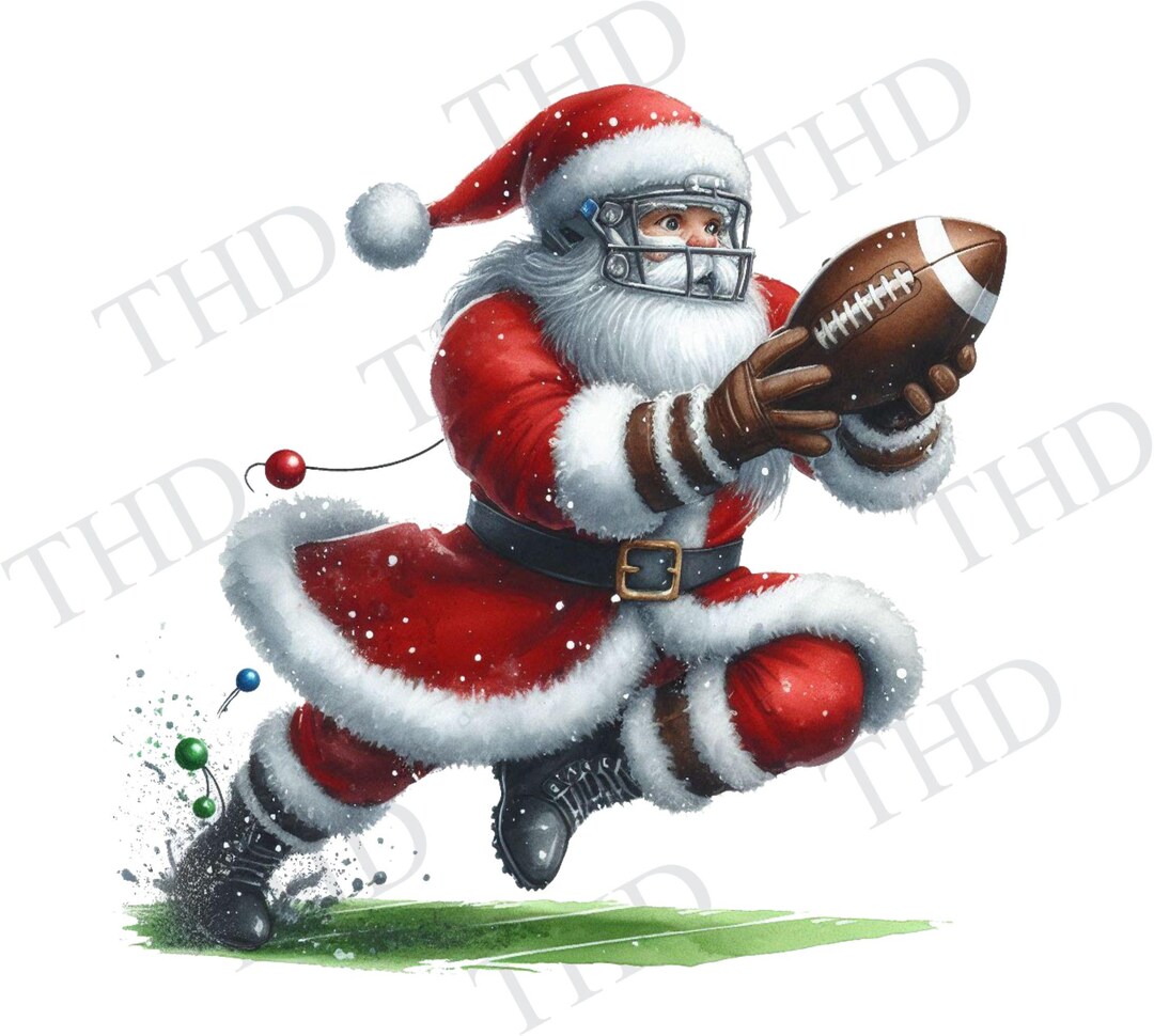 Santa Playing Football Clipart: Happy Holidays Design (PNG/JPG Digital ...