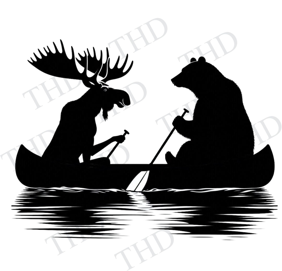 Bear and Moose Canoeing Silhouette: Mountain Clipart (JPG/PNG Digital ...