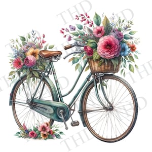 Vintage Bicycle With Flowers Clipart / PNG Image - Etsy