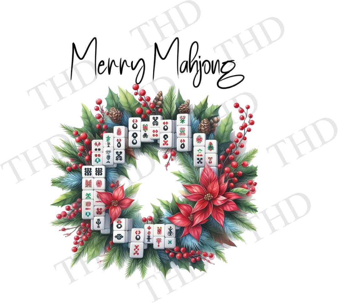 Merry Mahjong Christmas Wreath/ Happy Holidays PNG, Clipart for ...