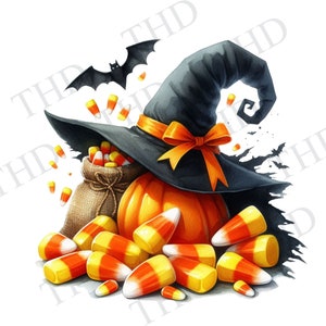 Halloween Candy Corn Witch Hat, Halloween Clipart, Downloadable Image ...