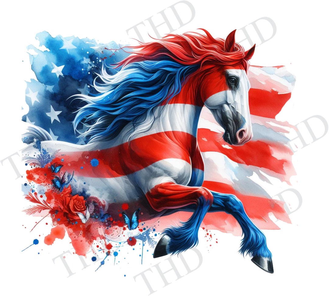 American Flag Patriotic Horse, Patriotic Themed Stallion Clipart JPG ...