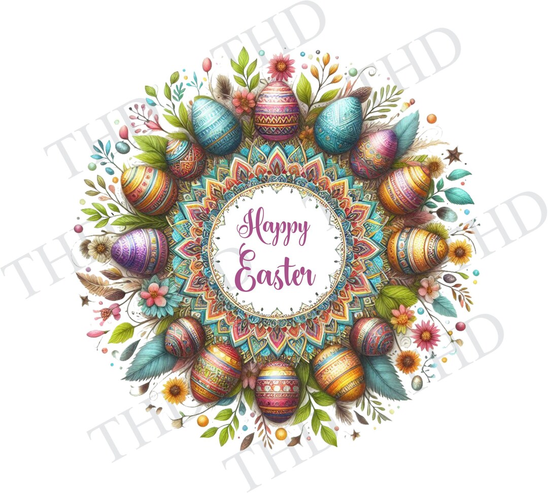Happy Easter Mandala Wreath JPG/PNG Clipart, Downloadable Easter Image ...