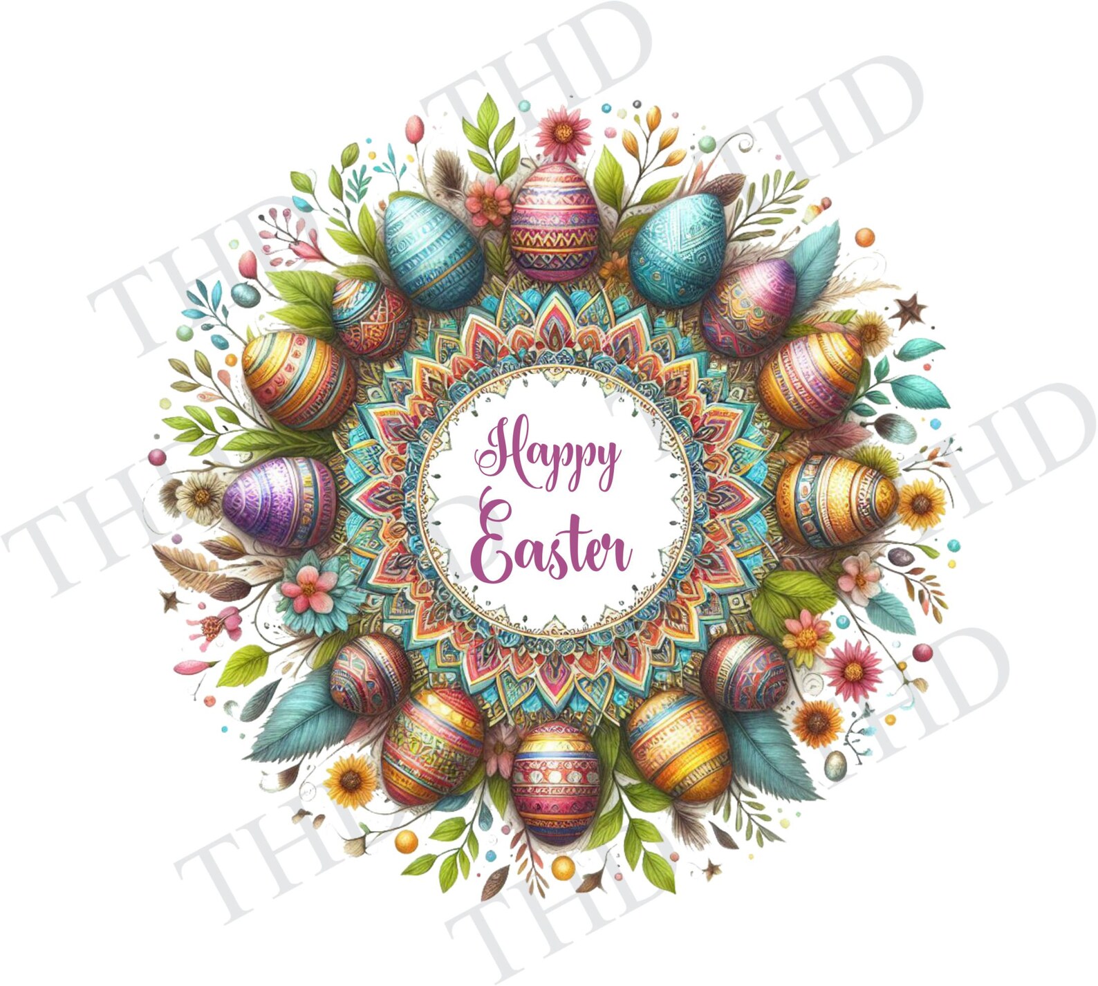 Happy Easter Mandala Wreath JPG/PNG Clipart, Downloadable Easter Image ...
